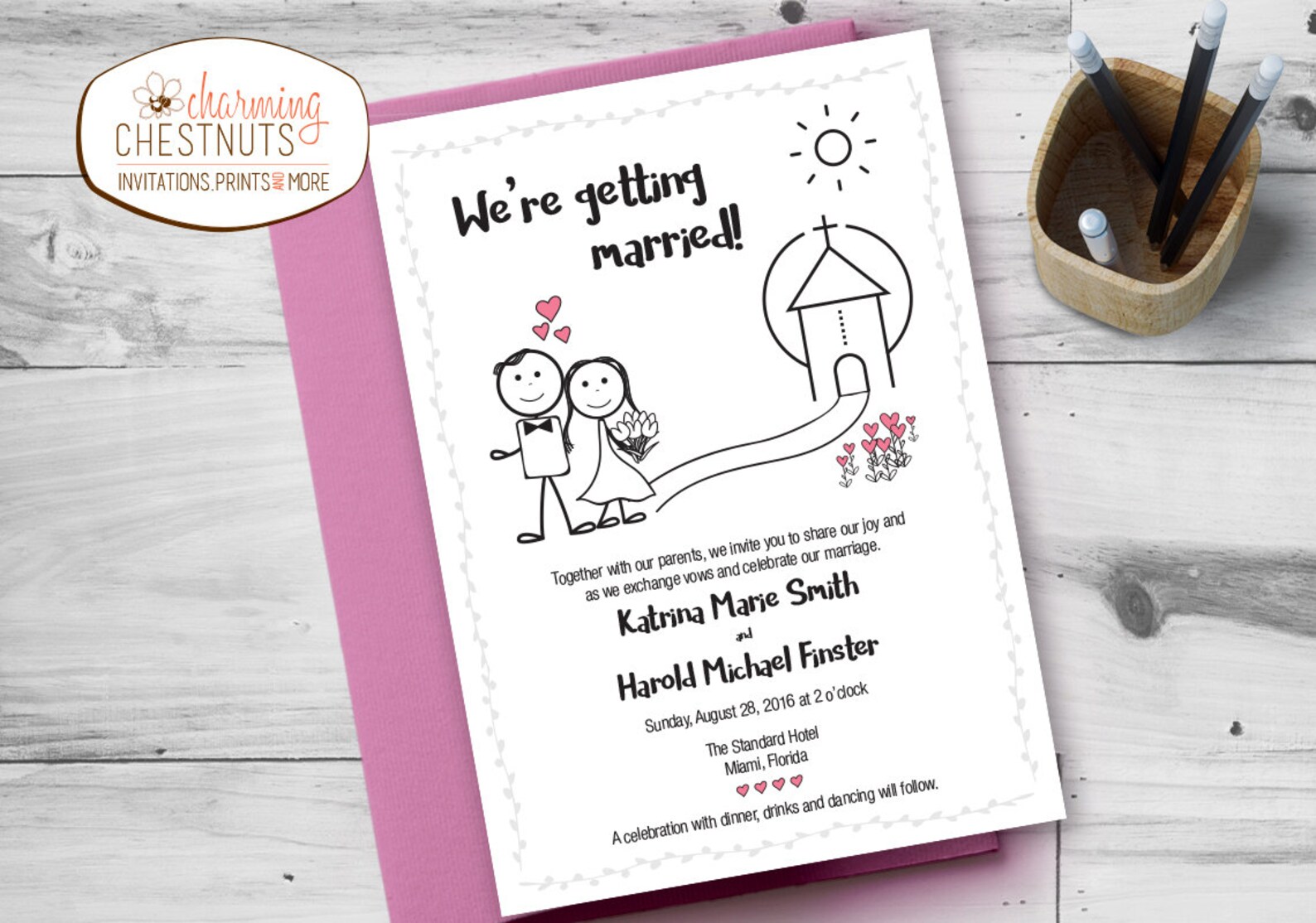 Cartoon Wedding Invitation Set, Stick Figure Wedding, Printable Wedding ...
