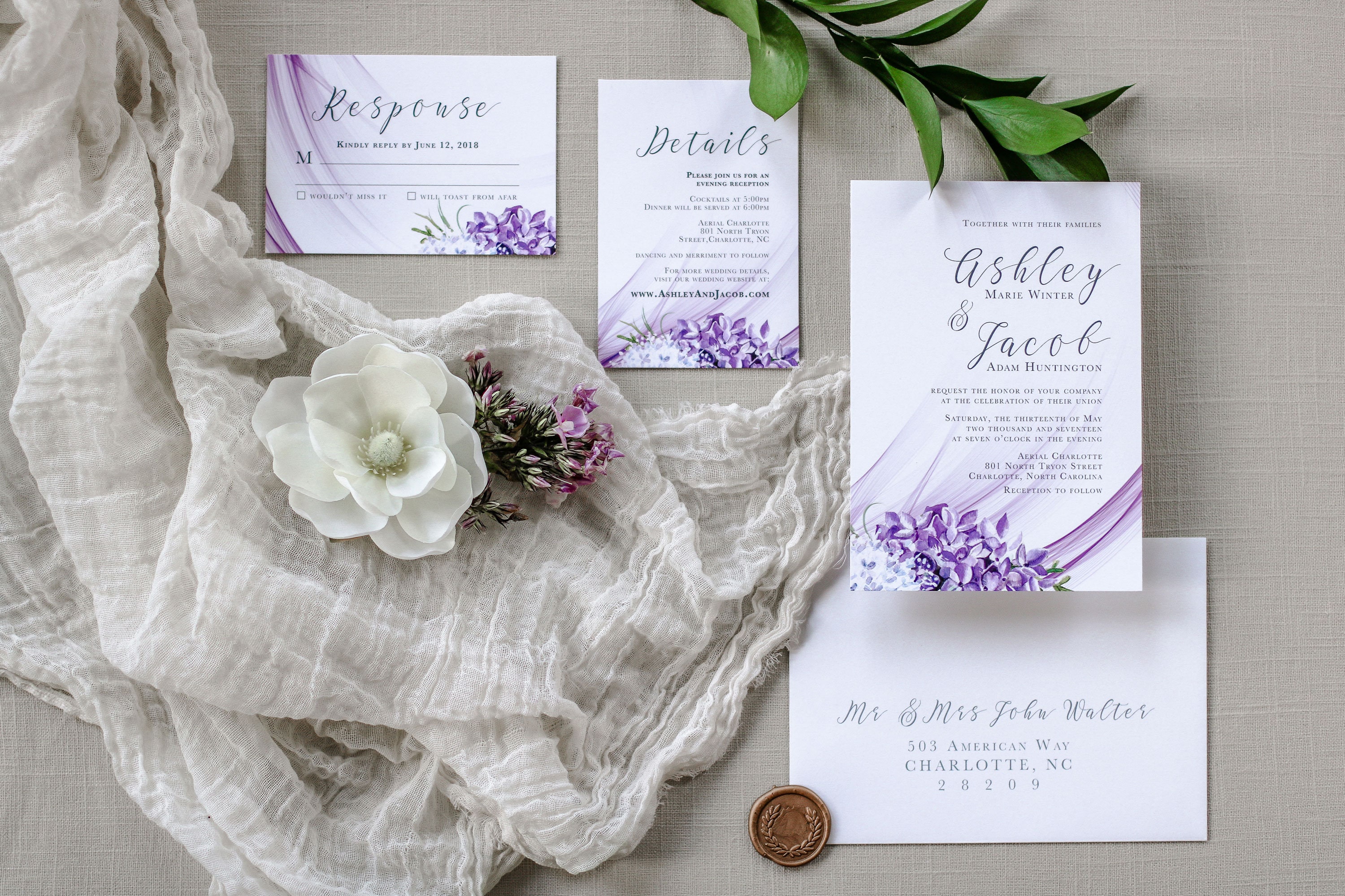 Lilac Wedding Invitation Set Purple Wedding Floral - Etsy