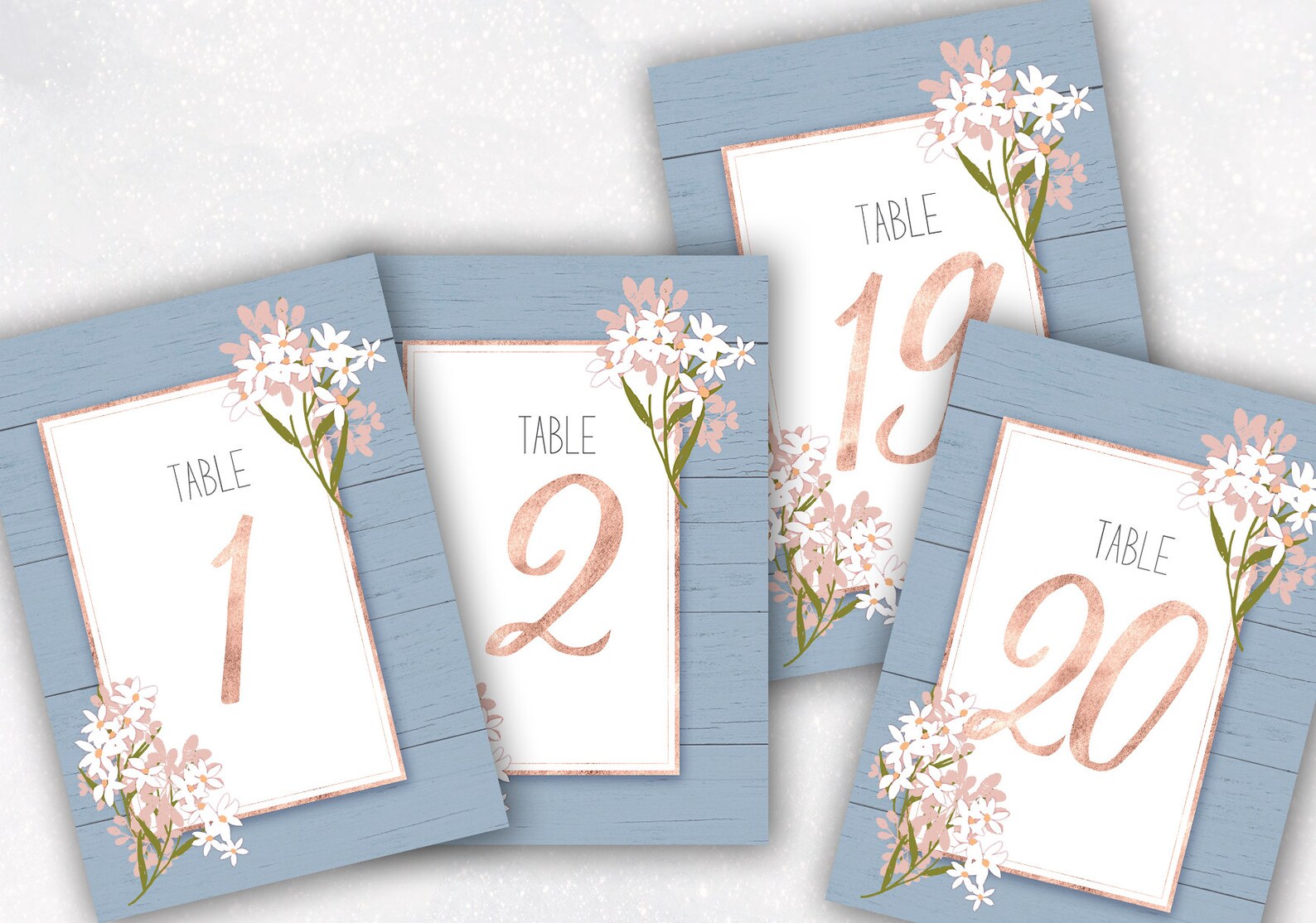 Dusty Blue Wedding Table Numbers: Rustic Floral Decor (PDF Pattern) - Etsy