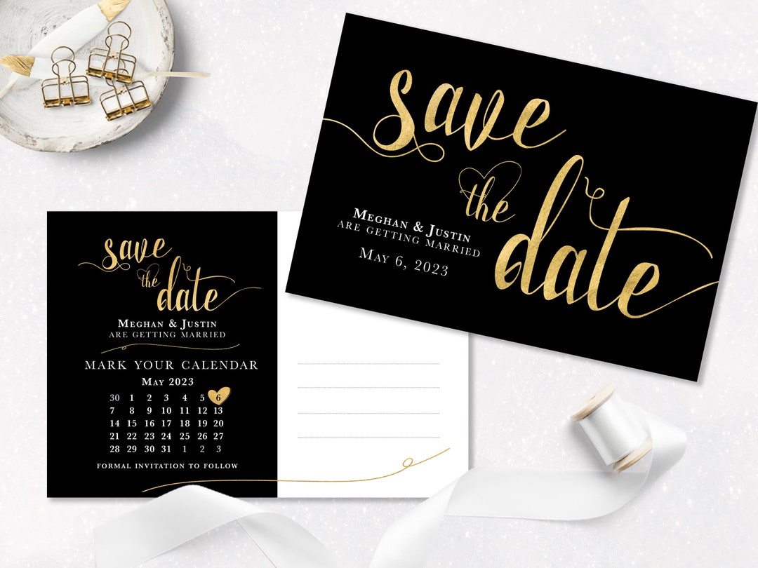 Black and Gold Save the Date Postcard: Elegant Wedding (digital) - Etsy