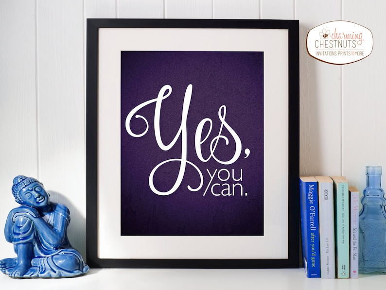 YES YOU CAN, Printable Wall Art, Purple Glitter, Inspirational Quote ...