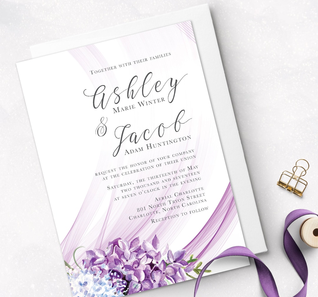 Lilac Wedding Invitation Set, Purple Wedding, Floral Invitation, Lilac ...