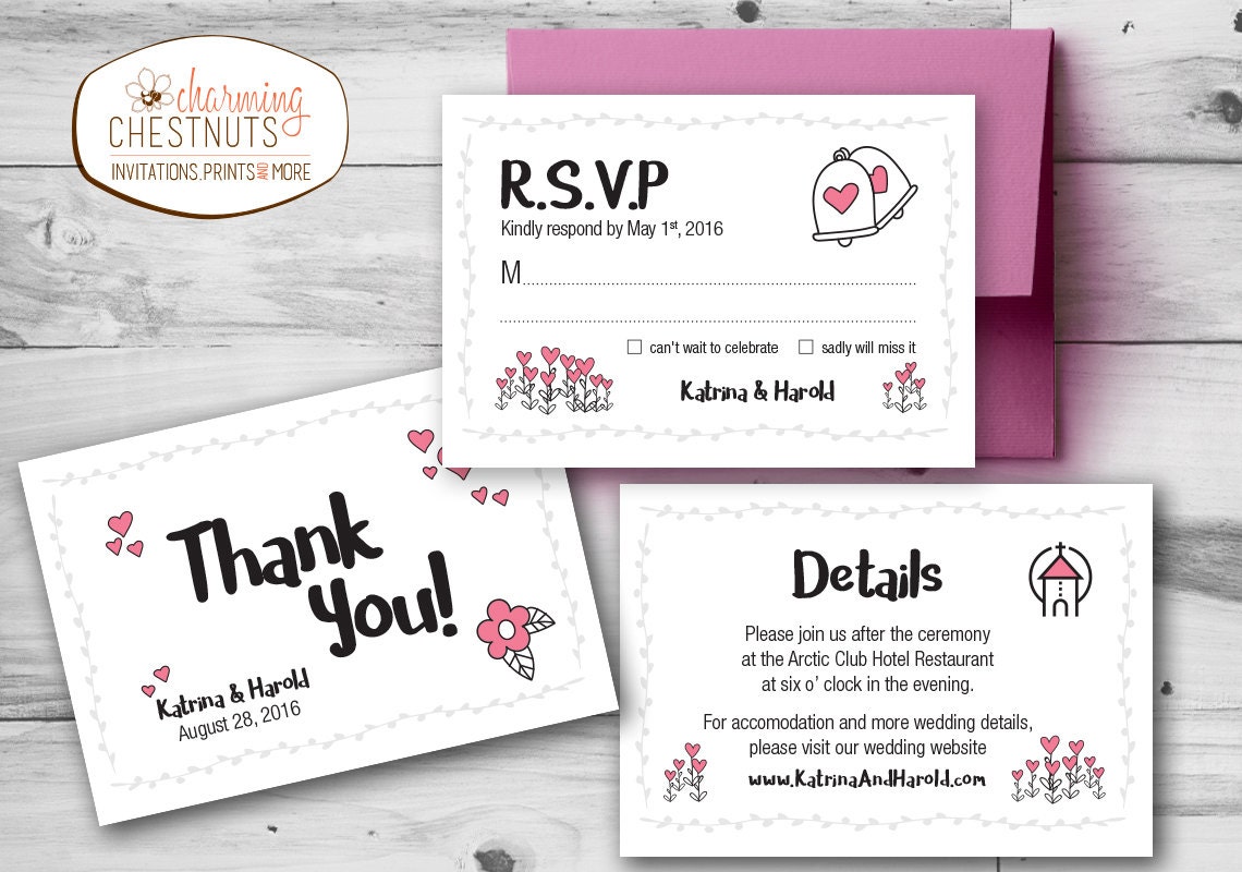 Cartoon Wedding Invitation Set, Stick Figure Wedding, Printable Wedding ...
