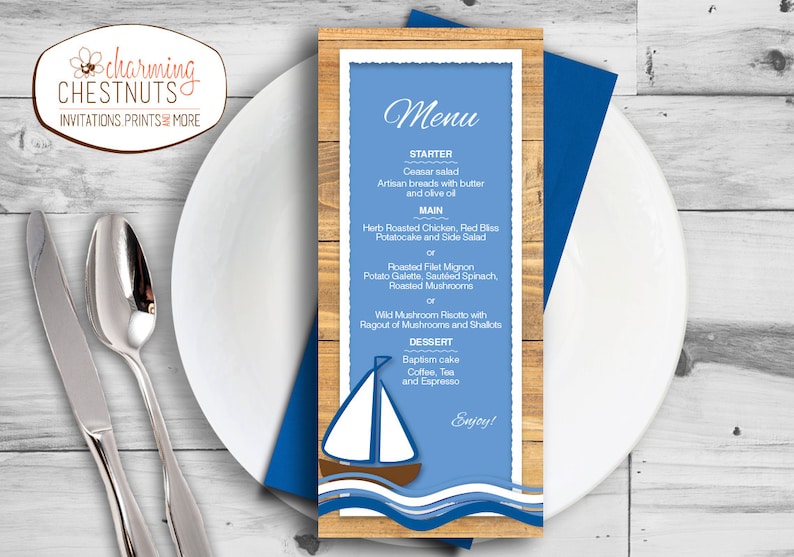 NAUTICAL MENU CARD printable menu Table decor nautical | Etsy