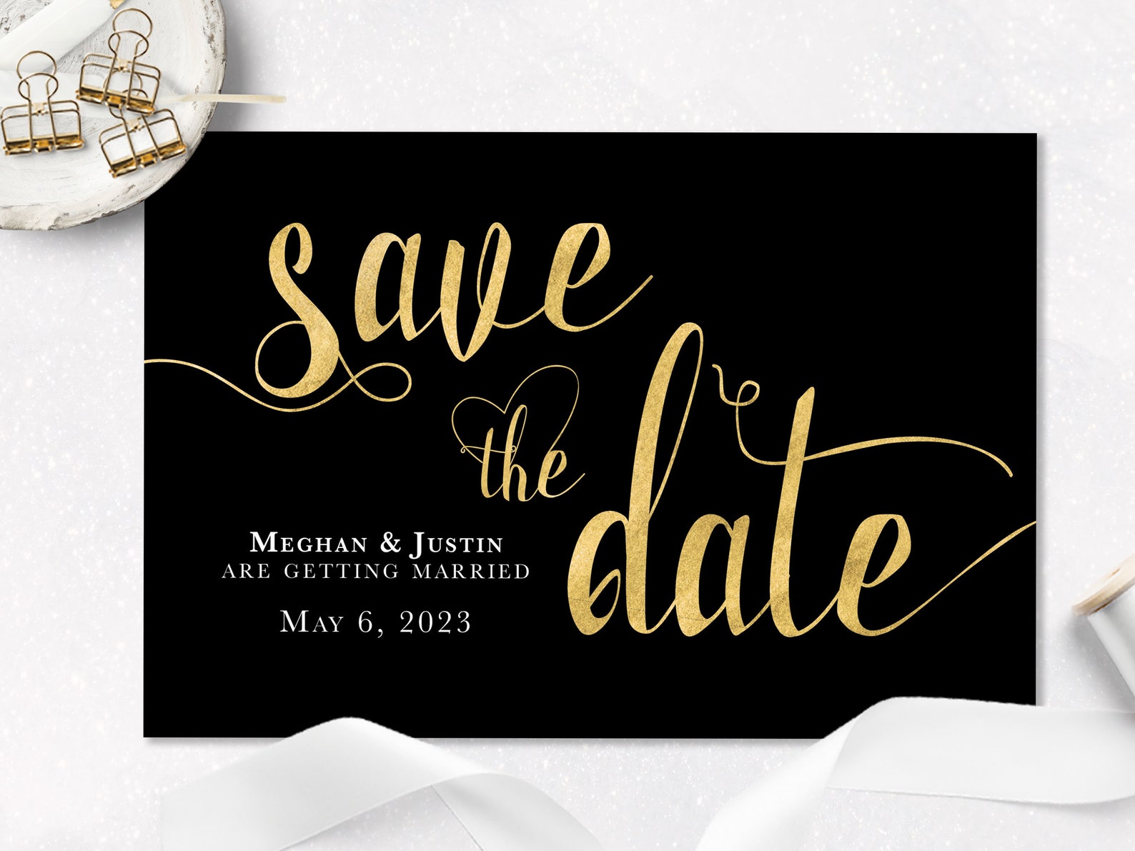 Black and Gold Save the Date Postcard: Elegant Wedding (digital) - Etsy