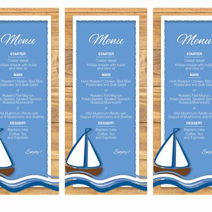 NAUTICAL MENU CARD, Printable Menu, Table Decor, Nautical Theme Blue ...