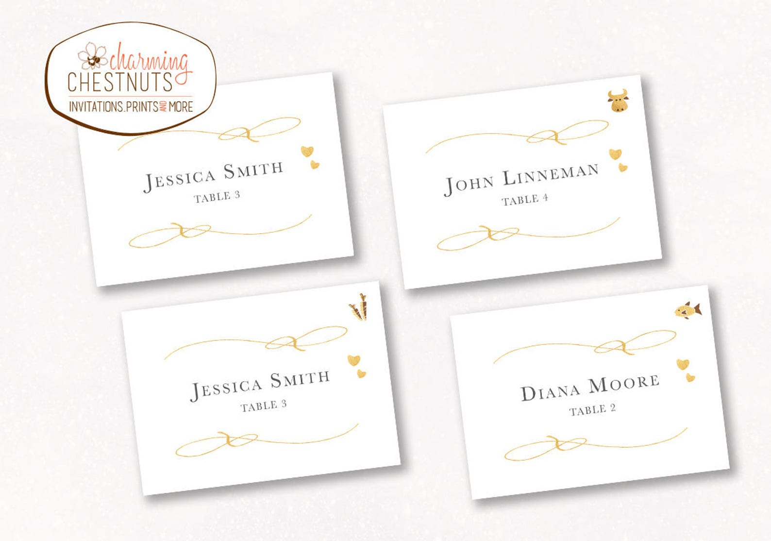 GOLD Wedding Place Cards Simple Placecards Printable - Etsy