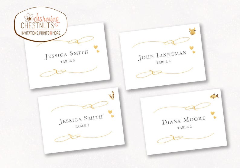 GOLD Wedding Place Cards Simple Placecards Printable - Etsy