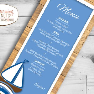NAUTICAL MENU CARD printable menu Table decor nautical | Etsy