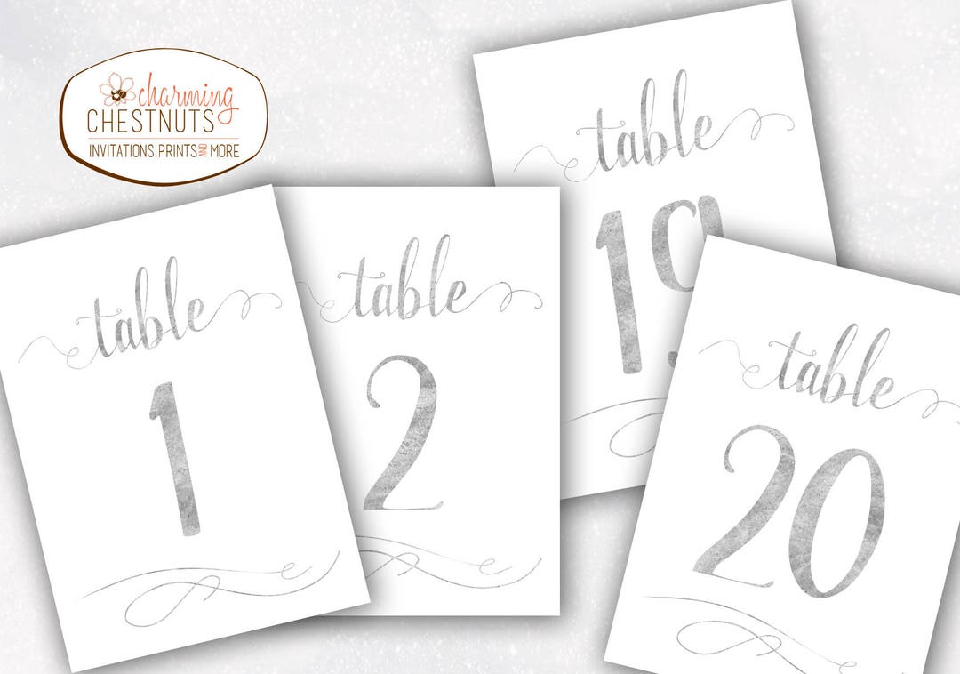 Silver Wedding Table Numbers 1-20: DIY Printable Decor (PDF) - Etsy