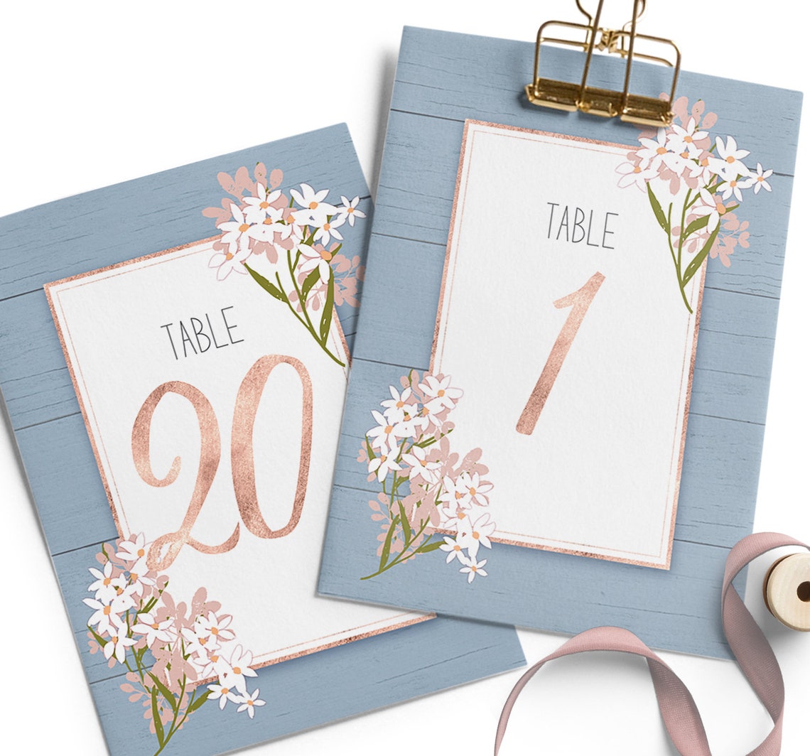 Dusty Blue Wedding Table Numbers: Rustic Floral Decor (PDF Pattern) - Etsy