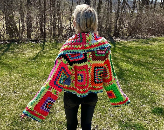 Carnival Cutie Neon Granny Square Cropped Crochet Cardigan - Etsy