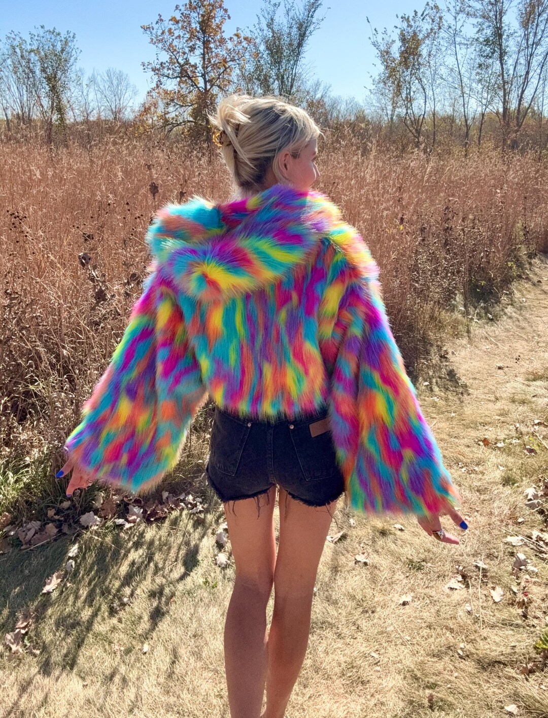 Rainbow Rave Barbie Cropped Faux Fur Jacket - Etsy
