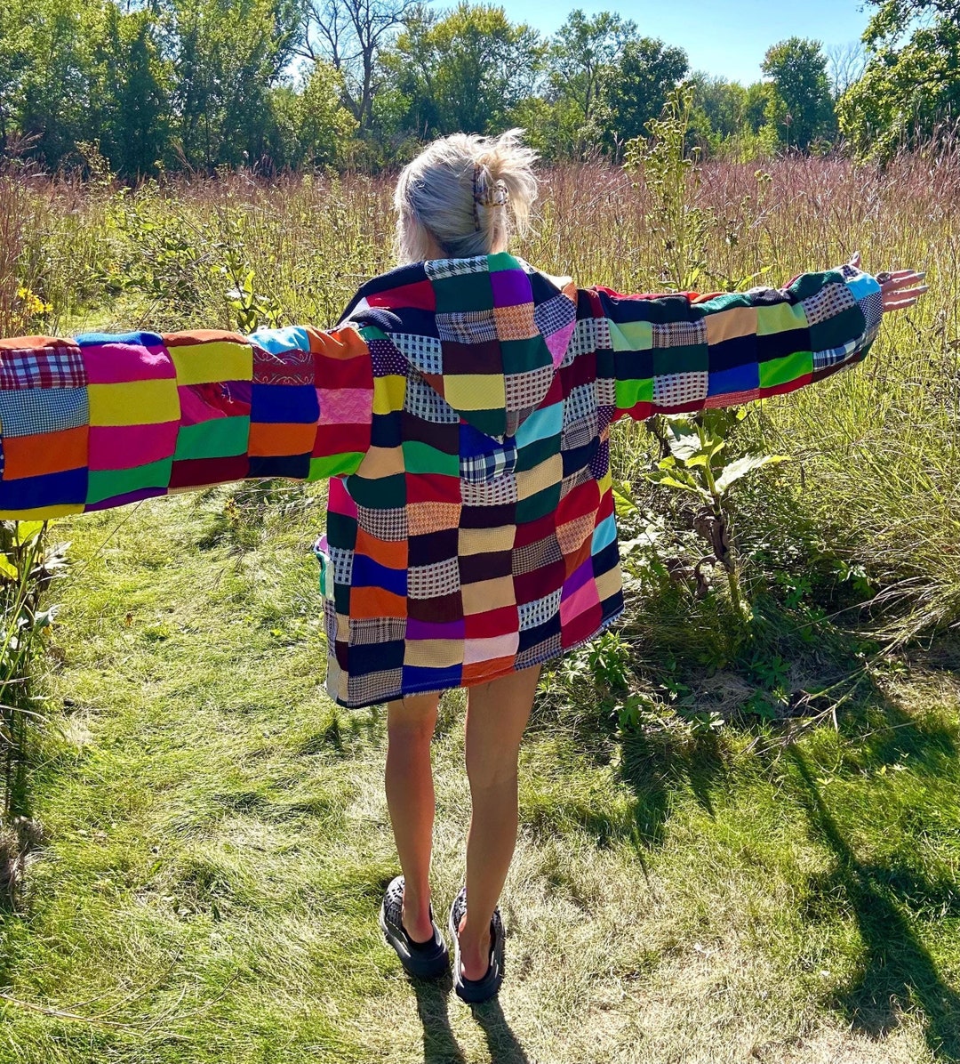 Rainbow Patchwork Reversible Hooded Quilt Coat - Etsy