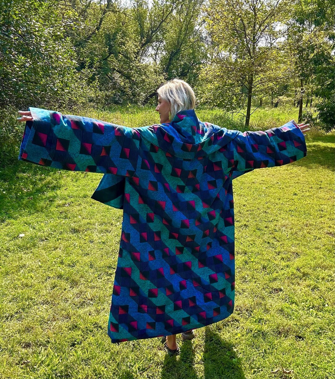 90s Geometric Snuggle Bug Nostalgic Oversized Comforter Coat - Etsy