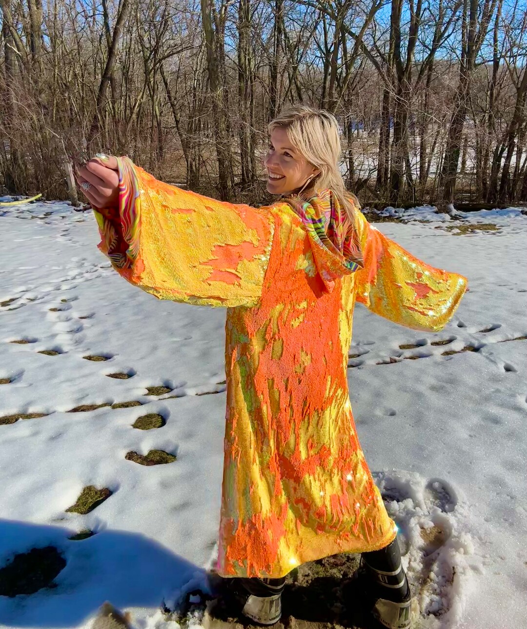 Sunshine Daydream Yellow Sequin Jacket Rainbow Swirl Lining - Etsy