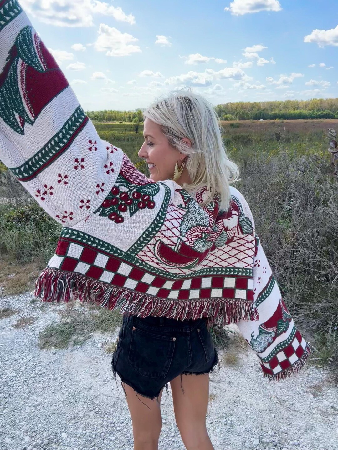 Watermelon Love Bug Oversized Cropped Blanket Crew - Etsy
