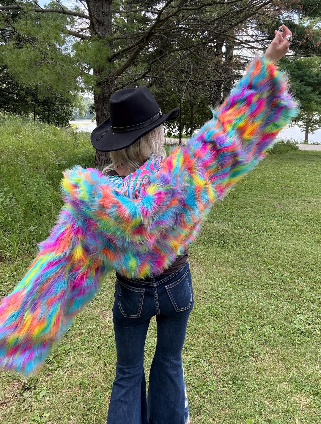 Rainbow Rave Barbie Cropped Faux Fur Jacket - Etsy