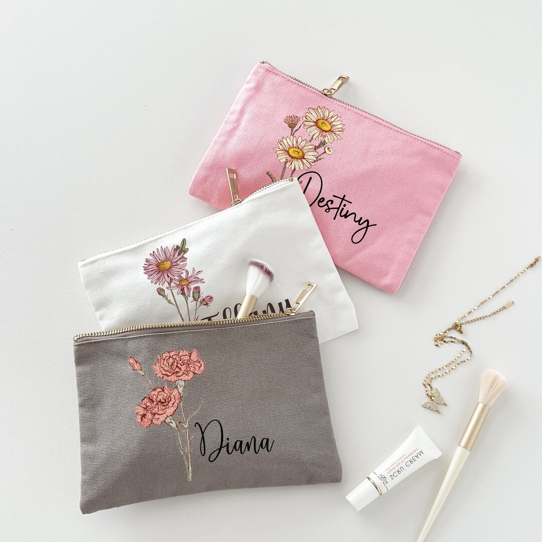 Personalized Birth Flower Makeup Bag, Bridal Party Gifts, Bridesmaid ...