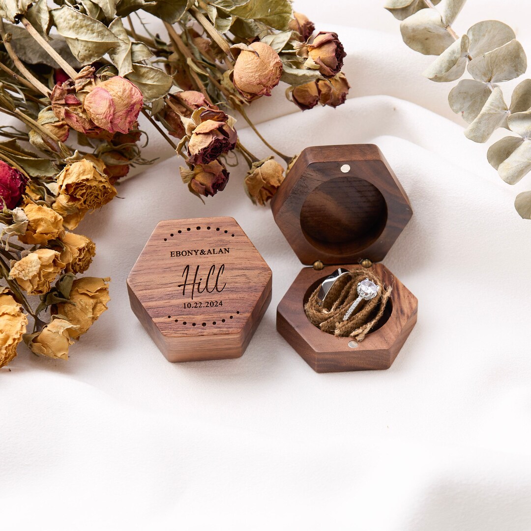Custom Wooden Ring Box With Personalization, Engraved Engagement Ring ...