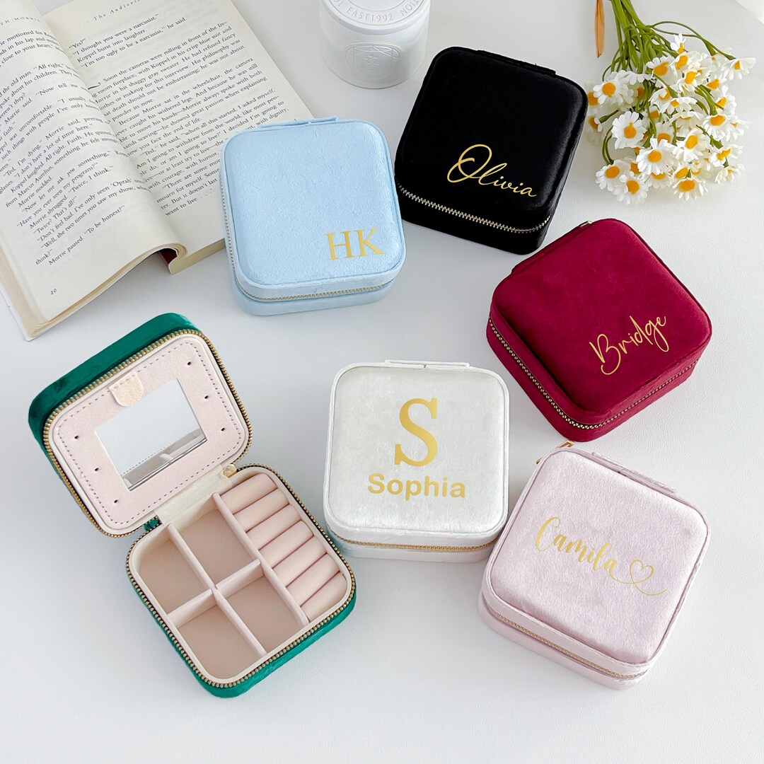 Personalized Velvet Jewelry Box/ Custom Name Jewelry Box/ Bridesmaid ...
