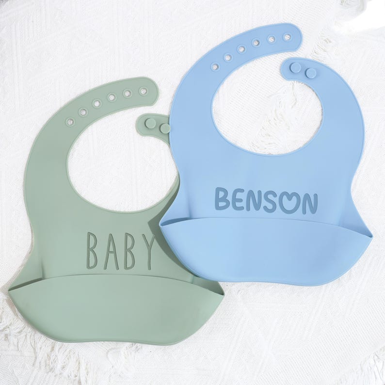 Personalized Engraved Silicone Bib/ Silicone Bib With Collection Pocket ...