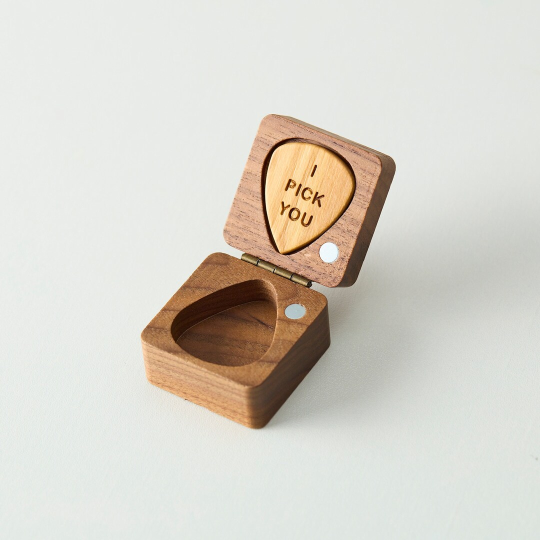 Personalized Guitar Pick Case, Solid Wood Picks Box, Custom Plectrum ...
