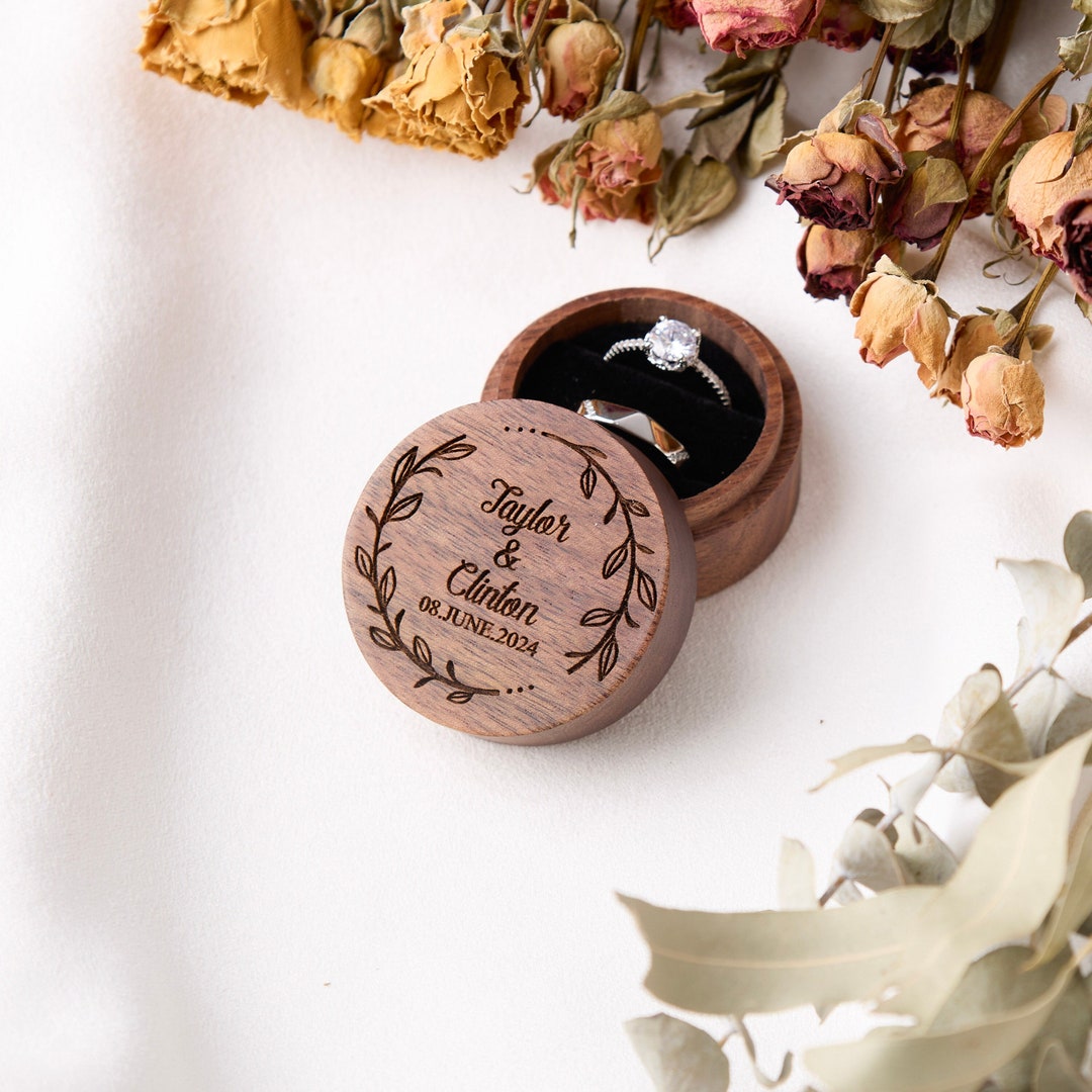 Custom Round Engagement Ring Box - Personalized Wedding Ring Box, Ring ...
