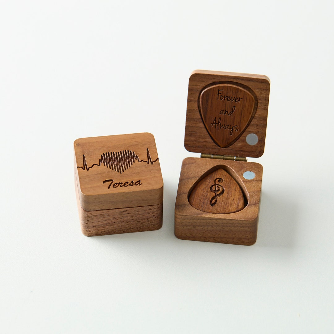 Personalized Guitar Pick Case, Solid Wood Picks Box, Custom Plectrum ...