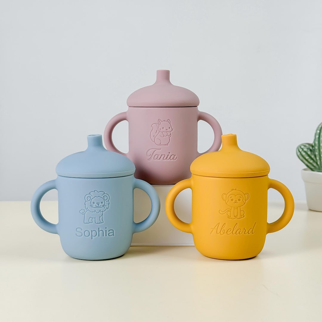 Personalized Silicone Cup With Handel/ Custom Silicone Cup With Straw ...