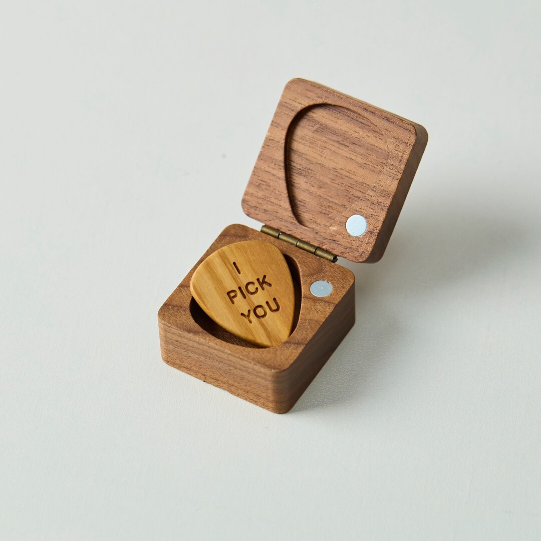 Personalized Guitar Pick Case, Solid Wood Picks Box, Custom Plectrum ...