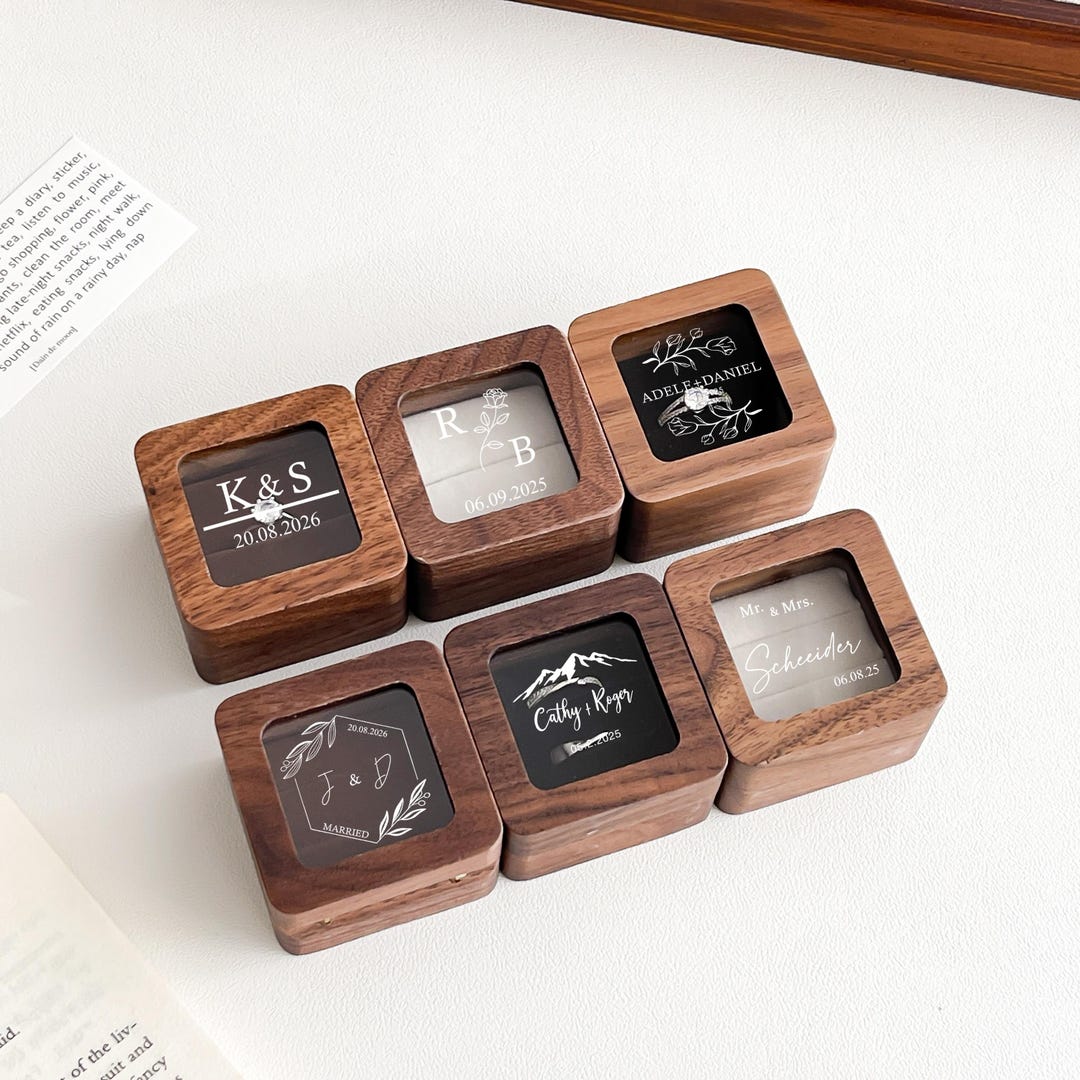 Personalized 1 or 2 Slot Ring Box for Wedding Ceremony/ Ring Box 1 or 2 ...