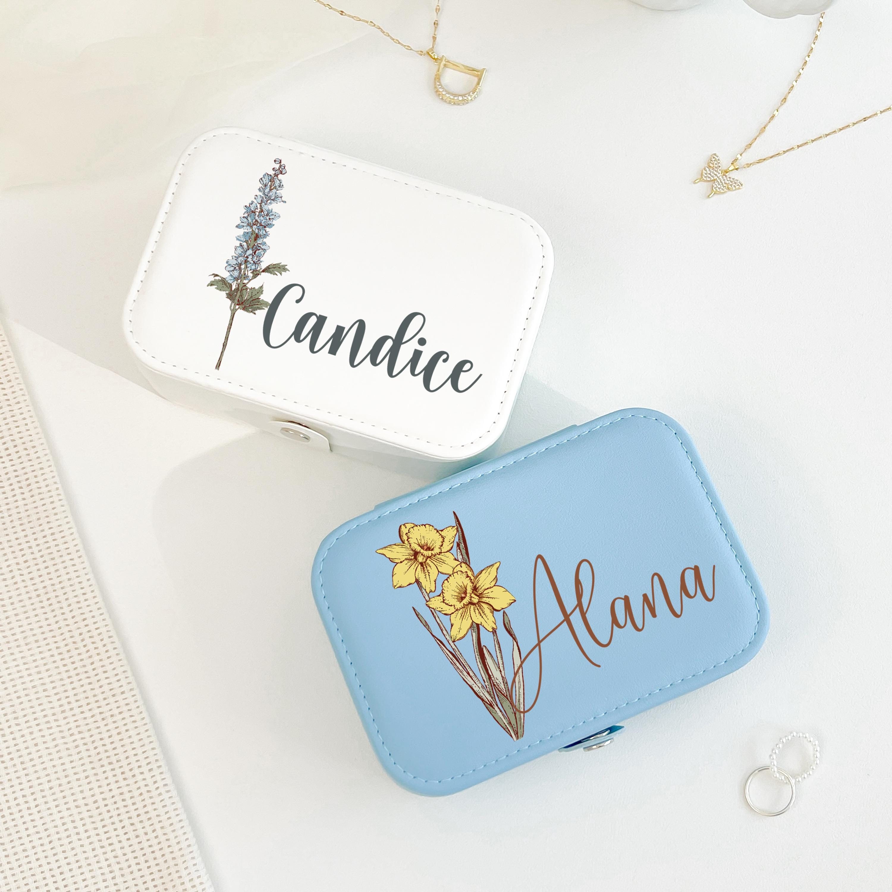 Personalised Travel Jewelry Box, Birth Flower Jewelry Box, Wedding ...