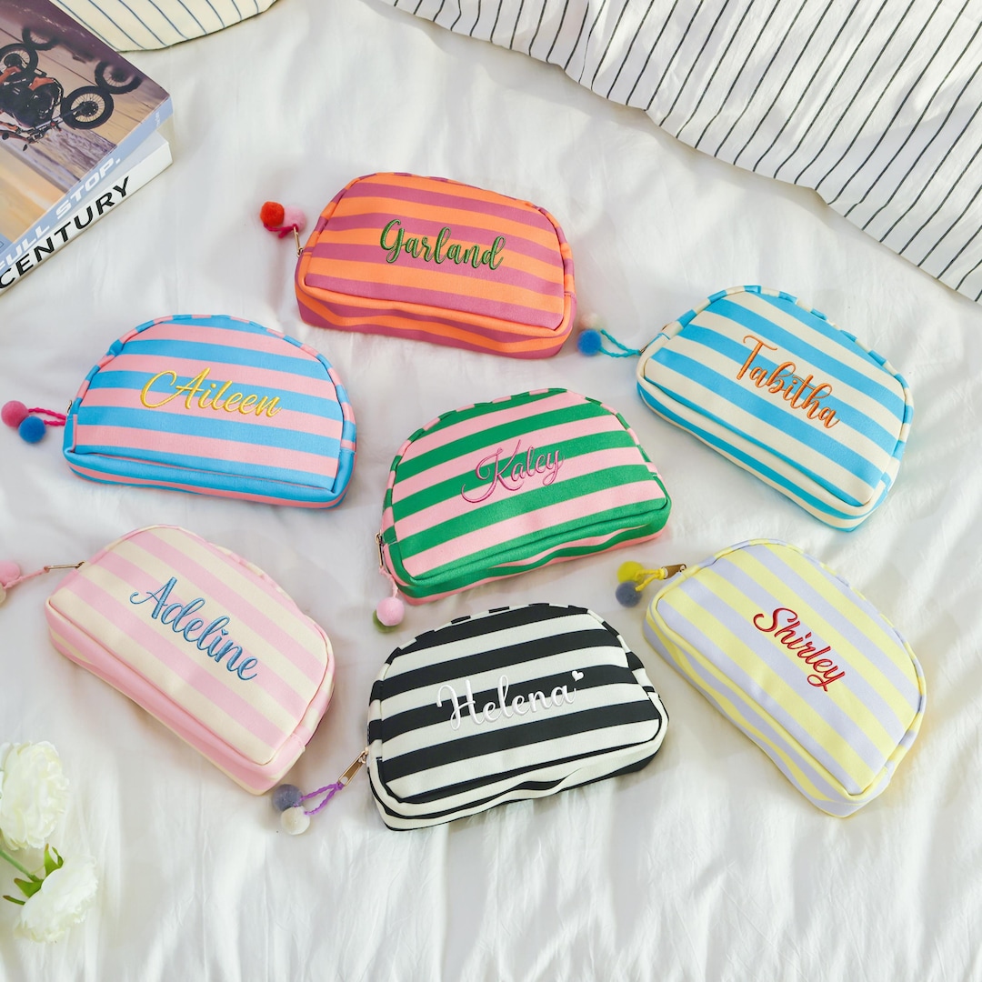 Personalized Embroidered Name Pouch for Flower Girl/ Custom Striped ...