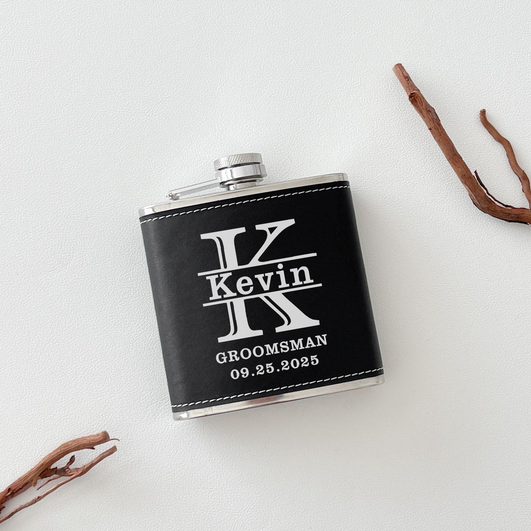 Personalized Leather Flask, Groomsmen Gift, Personalized Name Engraved ...