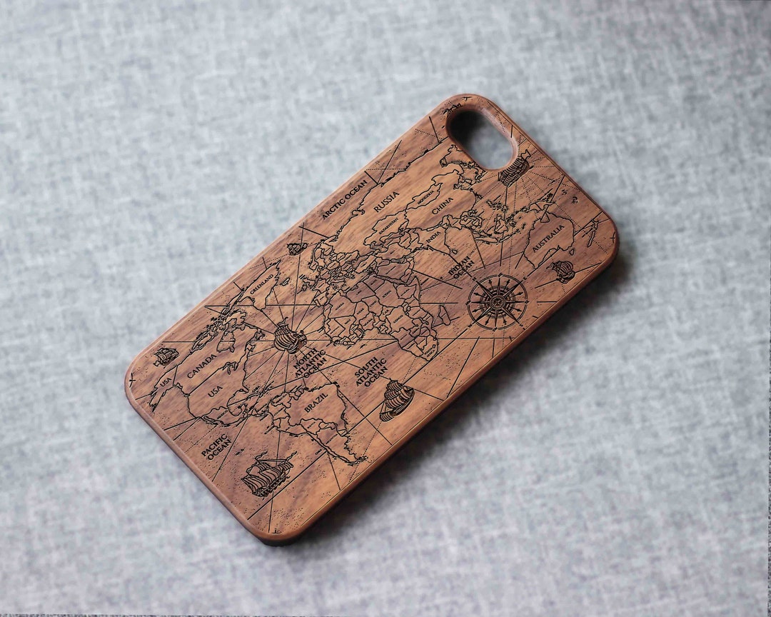 Vintage World Map Wood Phone Case for iPhone 15, 15 Plus, 15 Pro Max ...