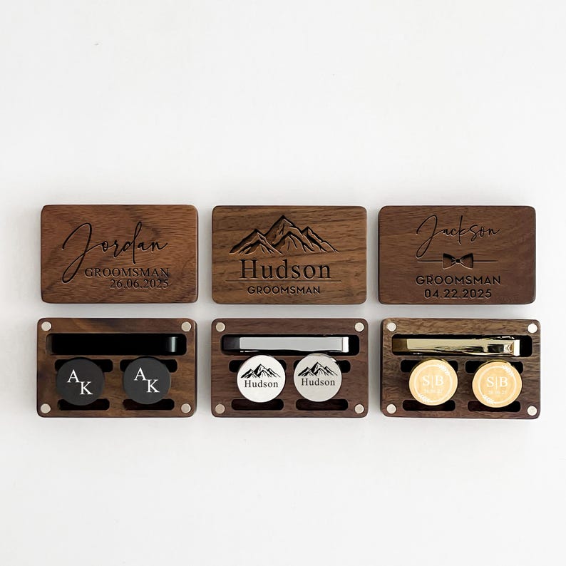 Personalized Cufflinks Tie Clip Box, Groomsmen Gifts, Engraved Cuff ...