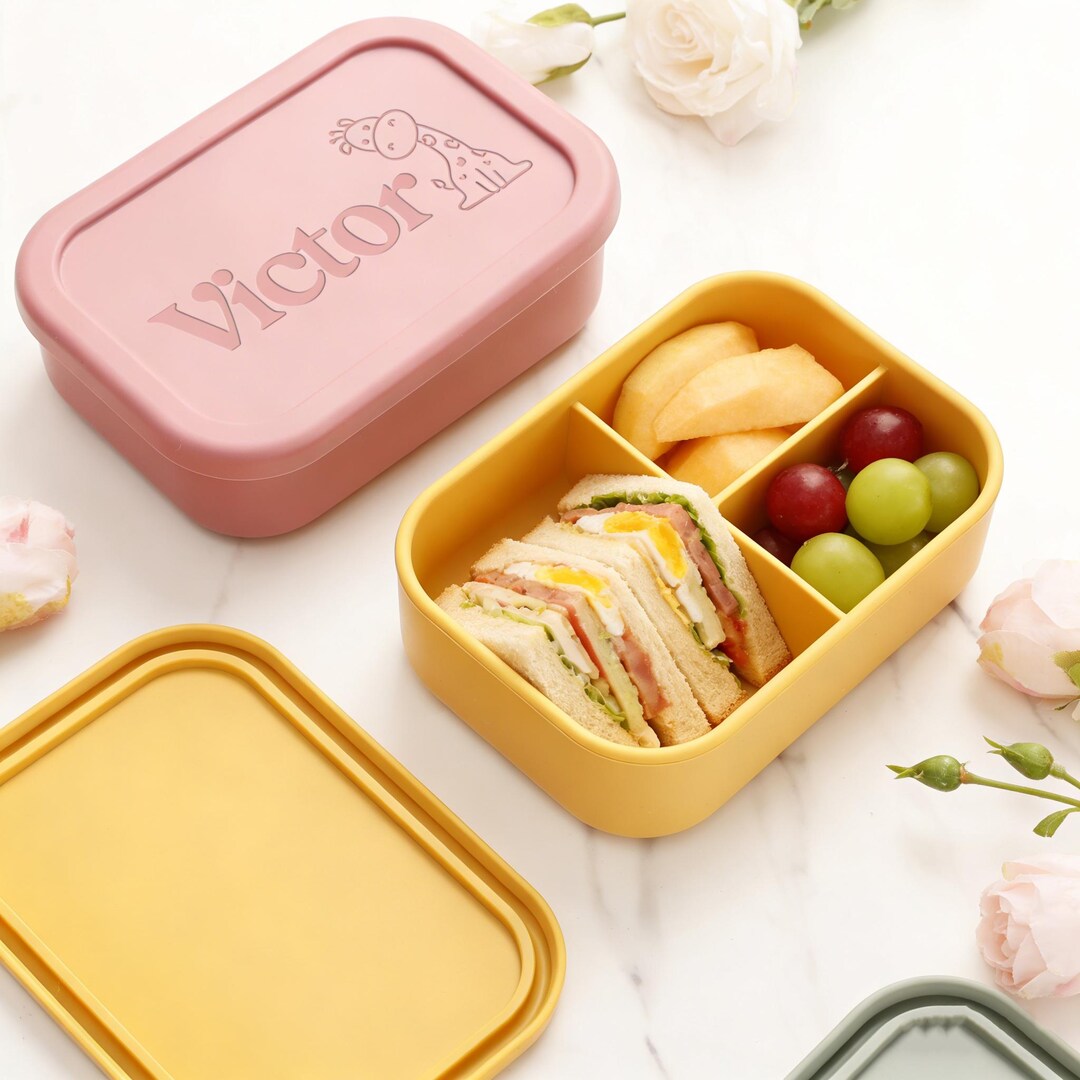 Personalized Engraved Silicone Bento Box for Kids/ Custom Lunch Box ...