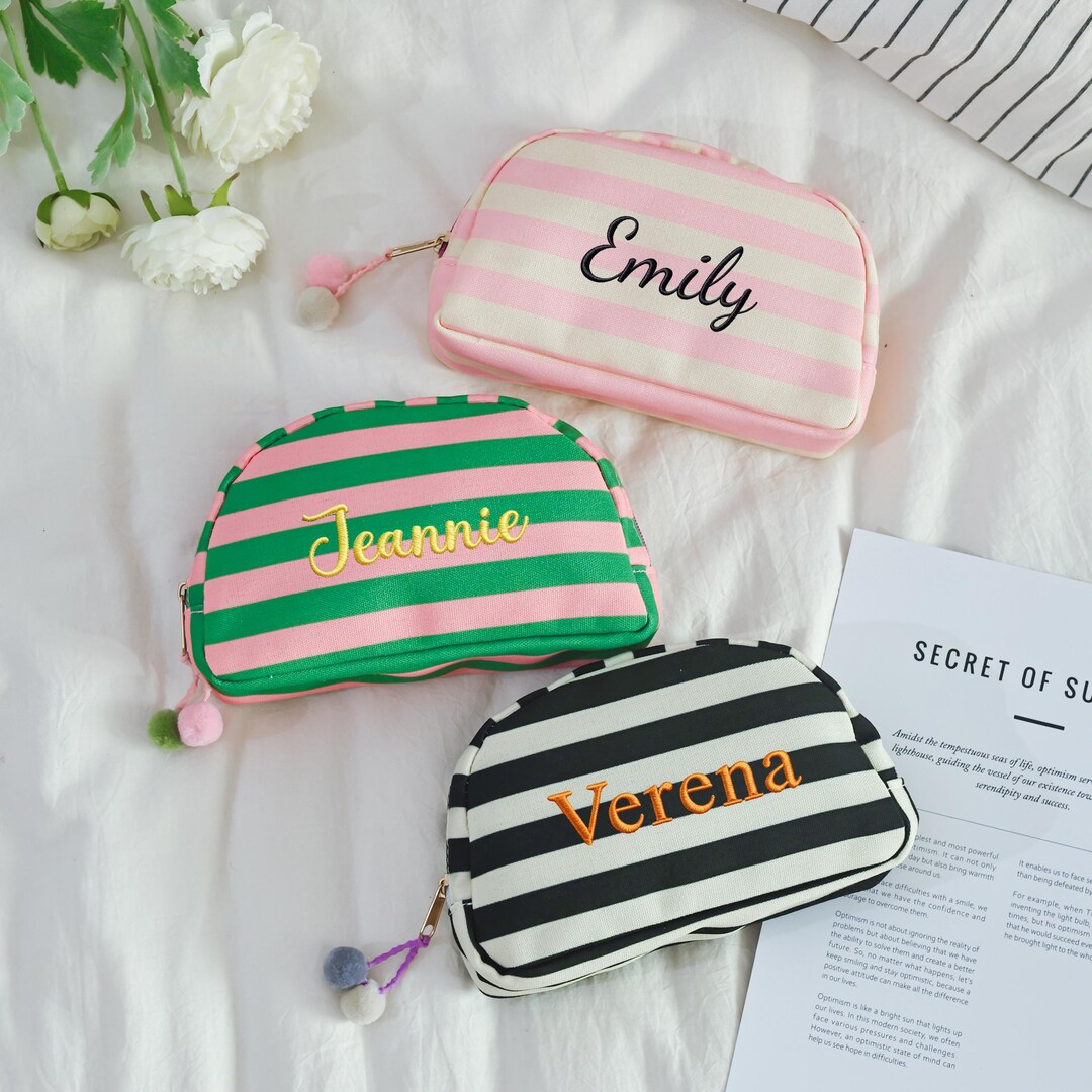 Personalized Embroidered Name Pouch for Flower Girl/ Custom Striped ...