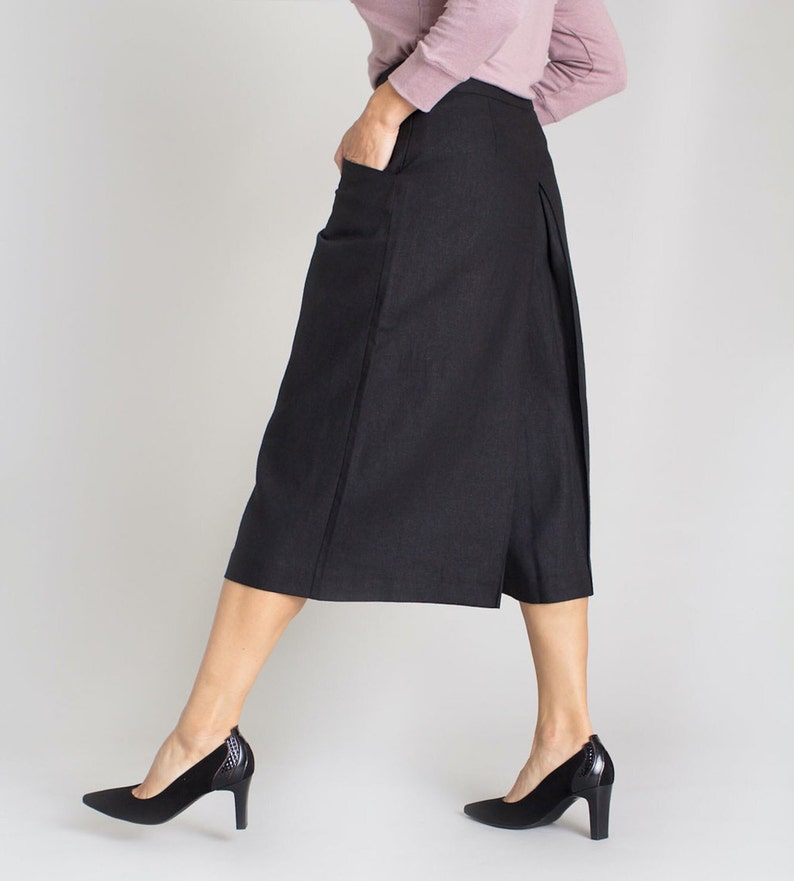Black Culottes for Work or Weekends, Hemp and Lyocell Blend Fabric ...