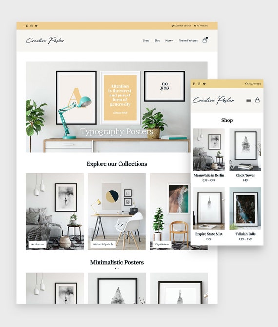Creative Poster Minimal Woocommerce and Wordpress Theme - Etsy