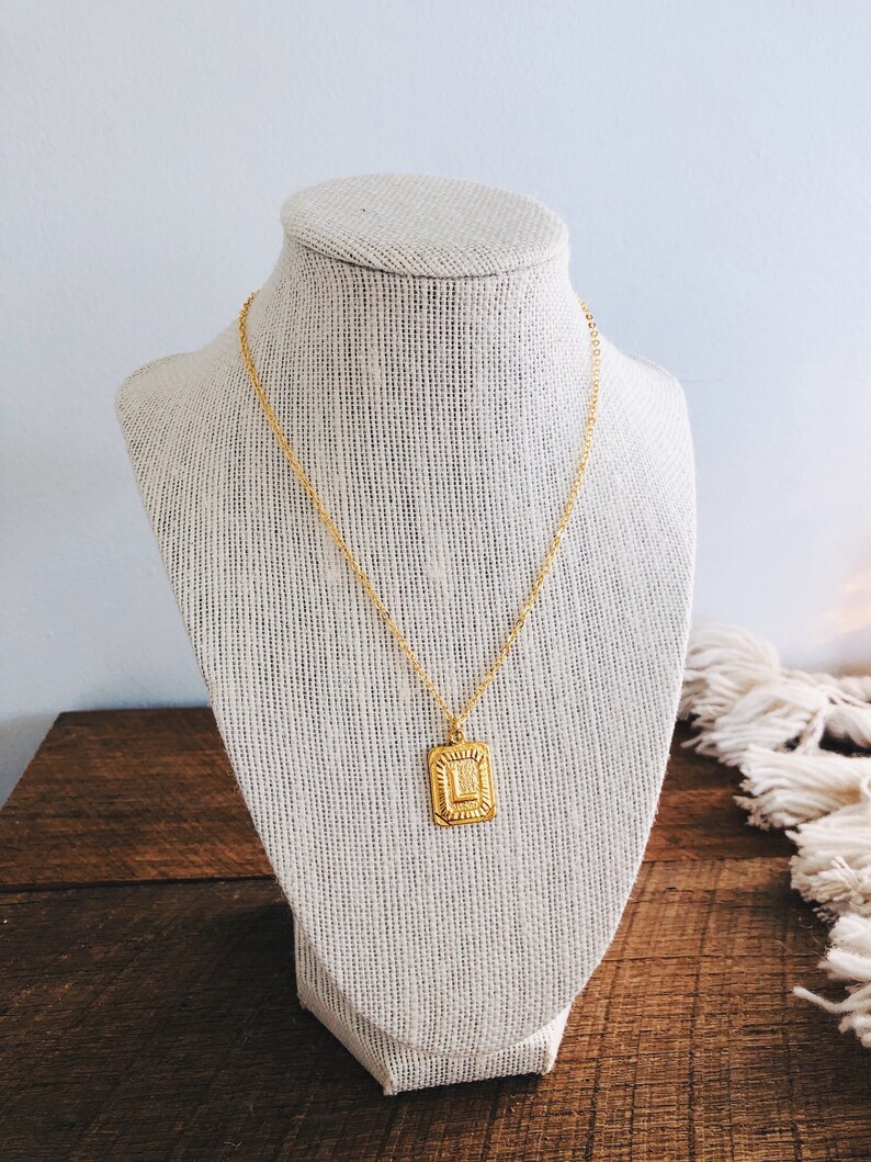 Gold Square Coin Letter Necklace - Etsy