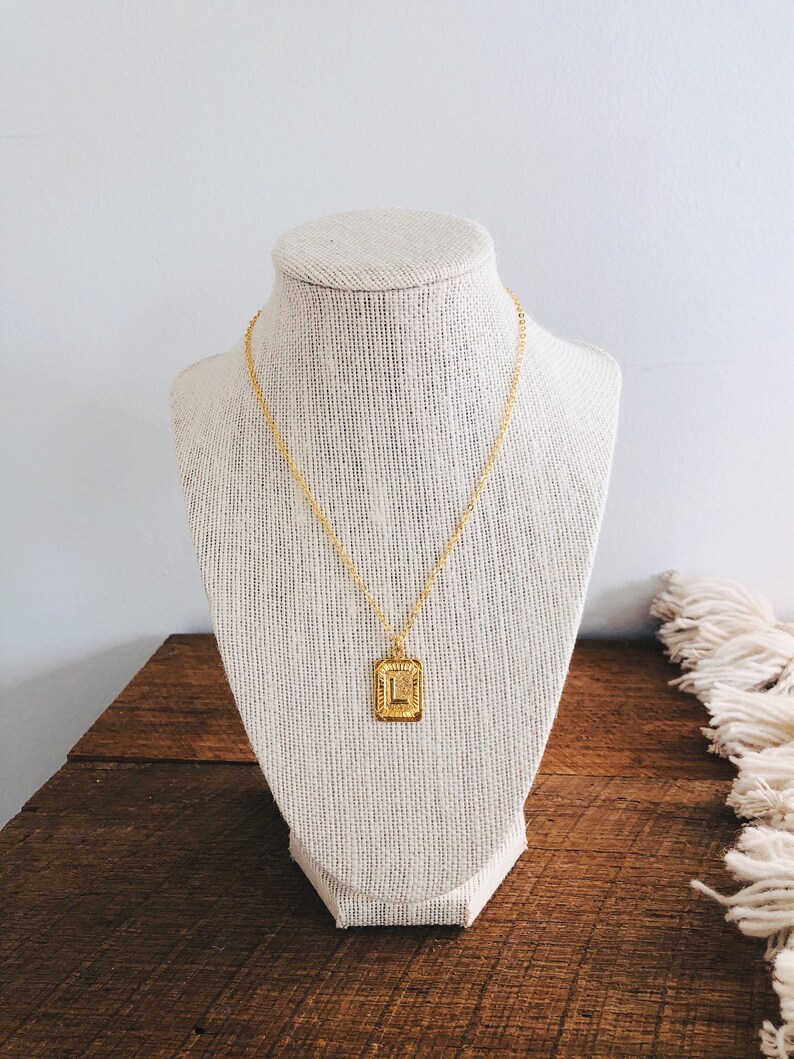 Gold Square Coin Letter Necklace - Etsy