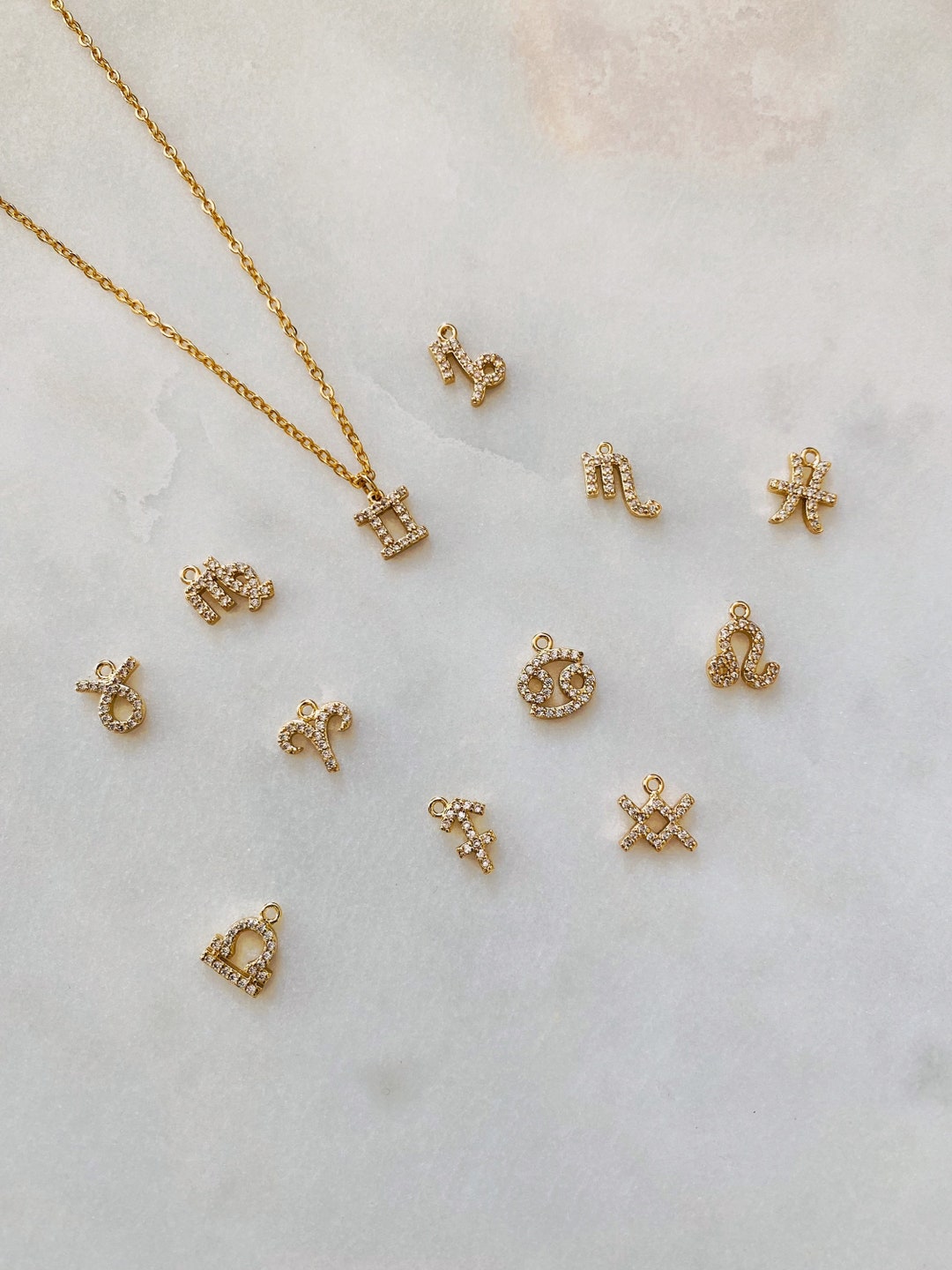 Astrology Zodiac Symbols Diamond Charm Necklace in Gold or Silver - Etsy