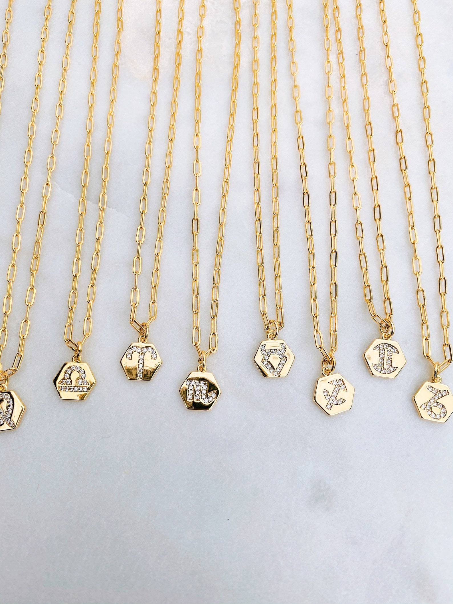 Gold Zodiac Symbol Diamond Studded Charm Necklace Astrology | Etsy