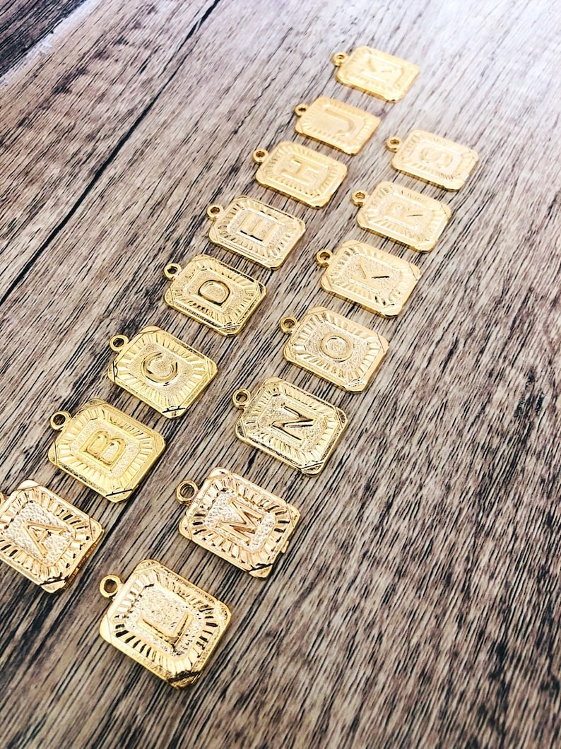 Gold Square Coin Letter Necklace - Etsy