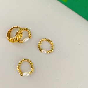Gold Beaded Mini Pearl Ring - Etsy
