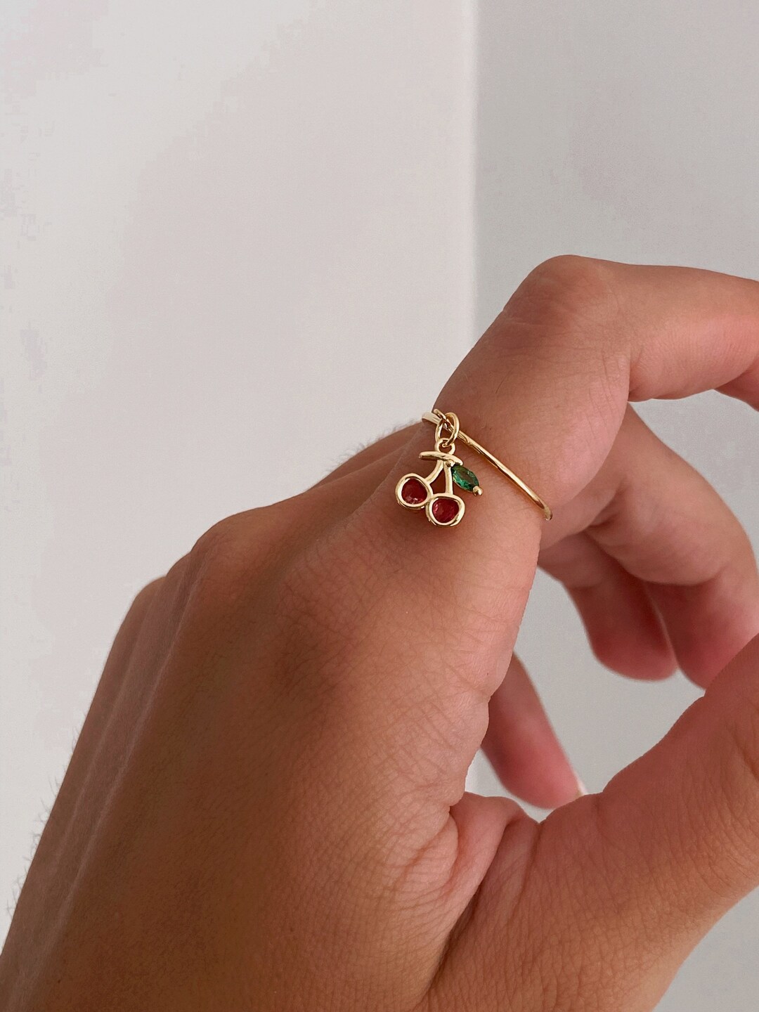 Gold Cherry Gemstone Adjustable Ring - Etsy
