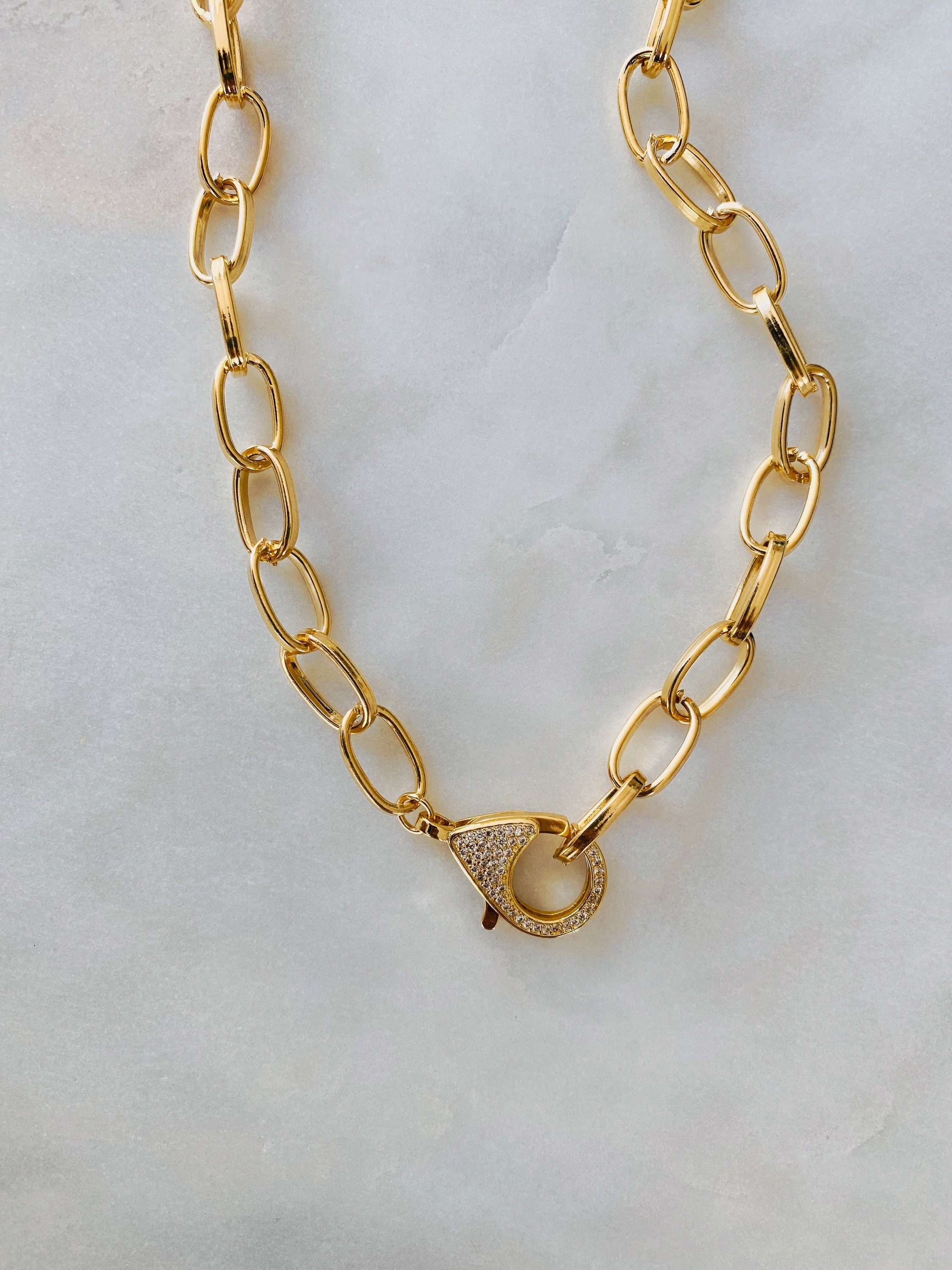 Gold Diamond Studded Closure Statement Thick Chain Necklace | Etsy