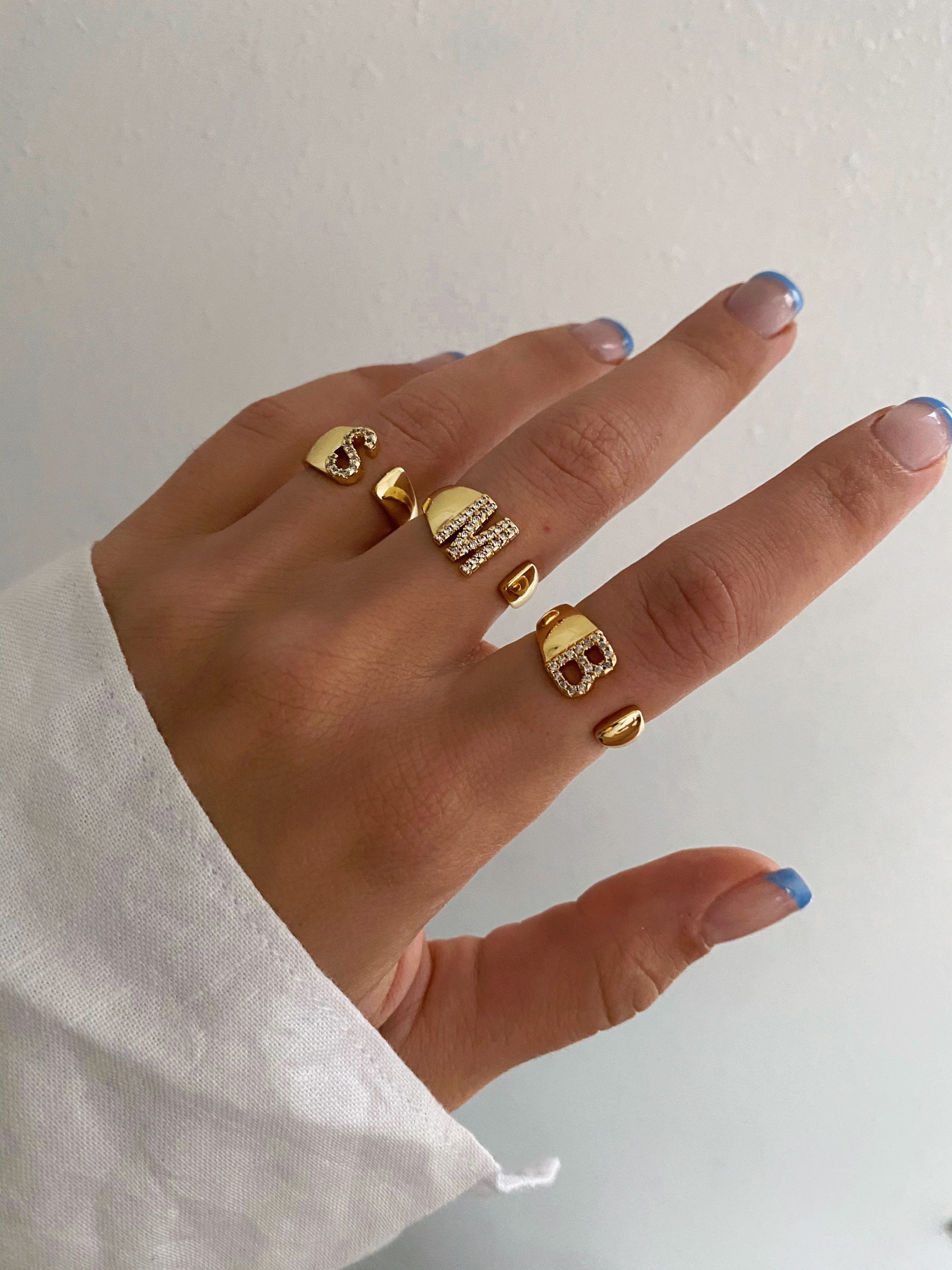 Gold Diamond Letter Adjustable Ring